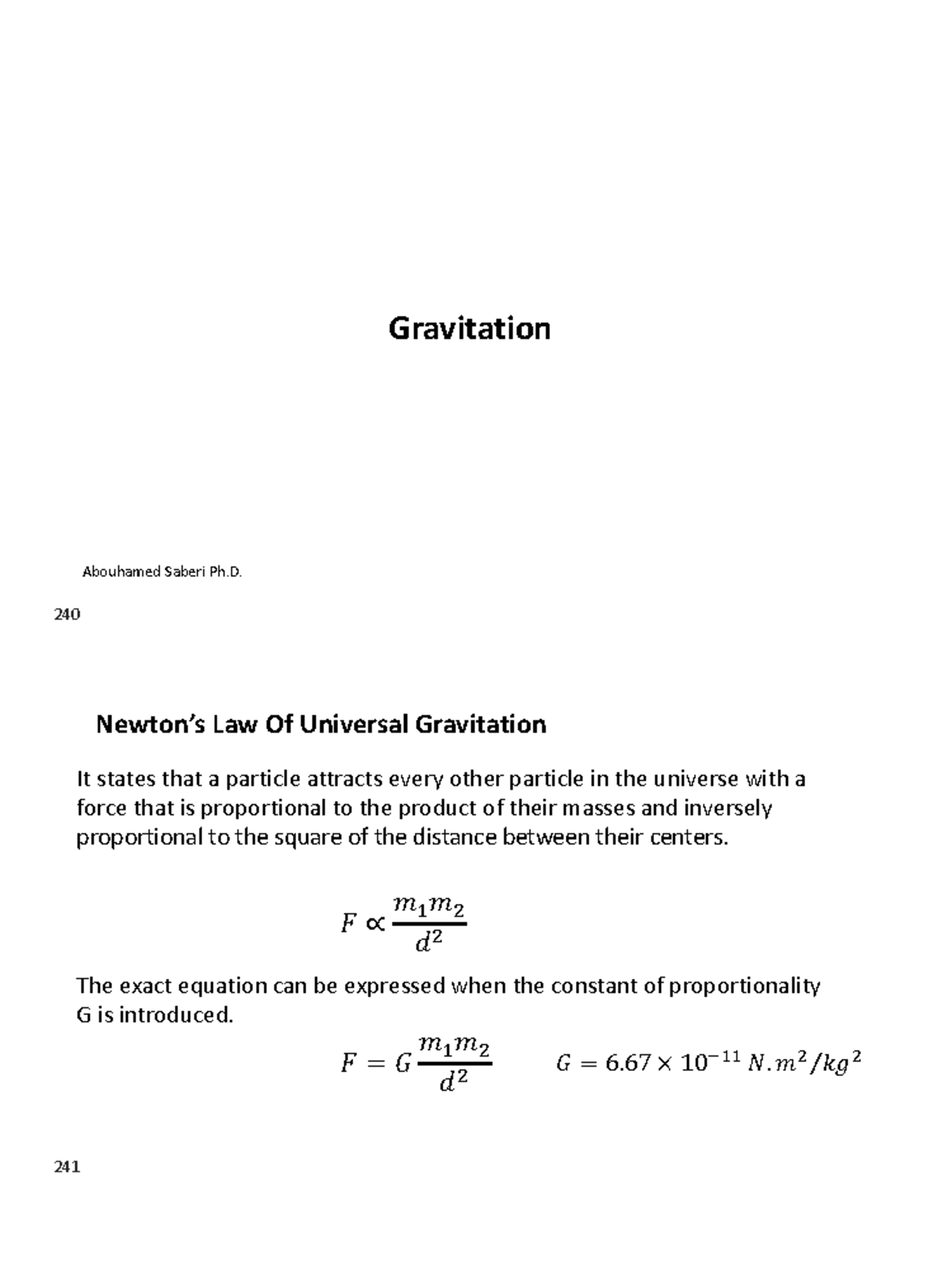 Gravitation and Newton's Law of Universal Gravitation - Lecture Notes ...