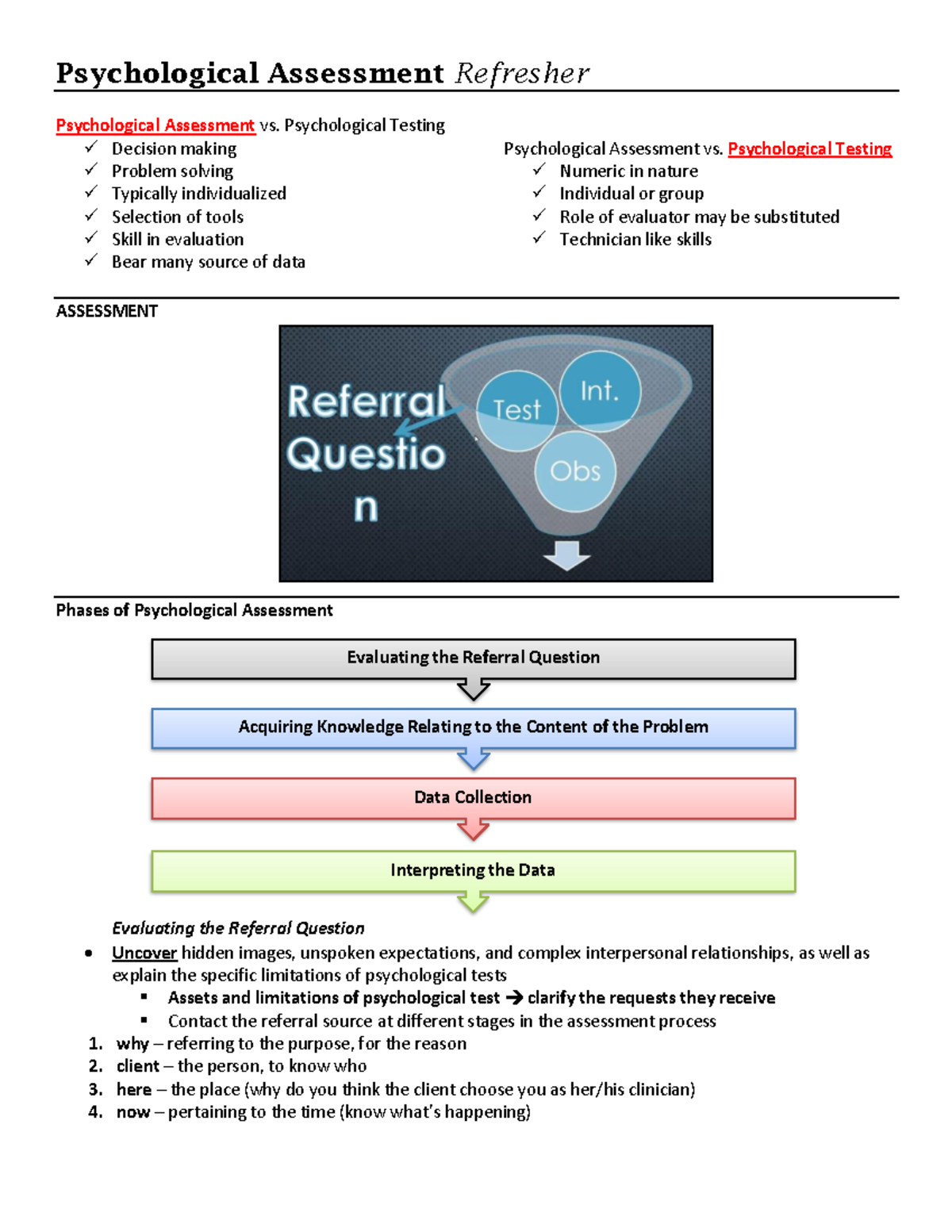 Psych 101: Psychological Assessment Refresher Guide - Studocu