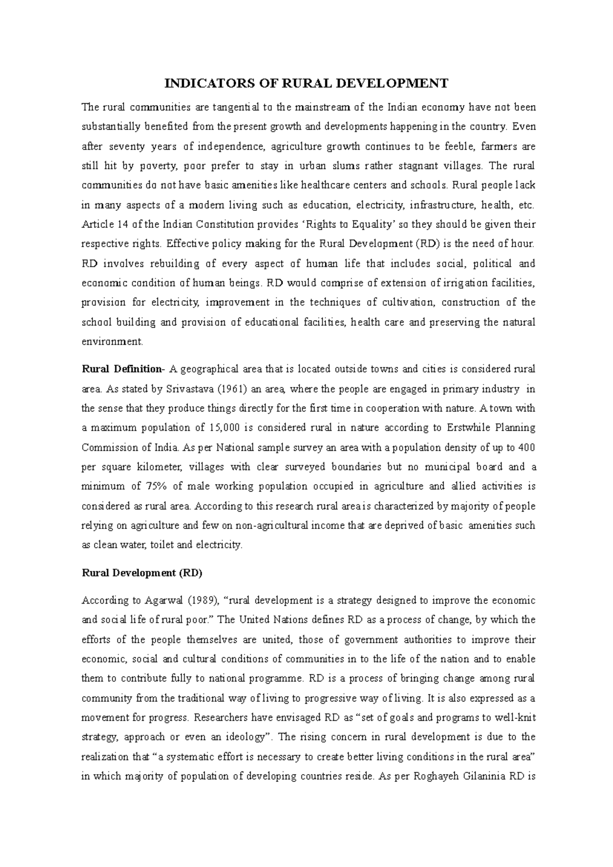 Indicators of Rural Development: A Comprehensive Analysis - Studocu