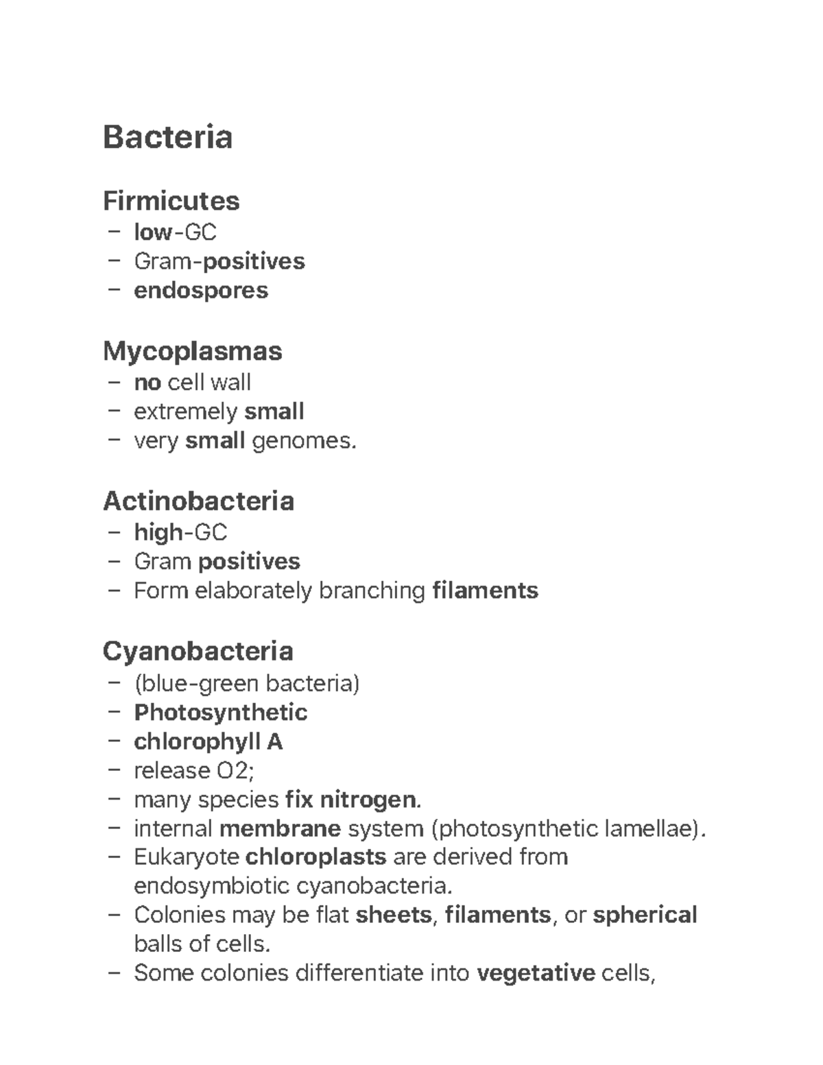 Bacteria Notes/Lecture - – – – – – – – – – – – – – – – – – – Bacteria ...