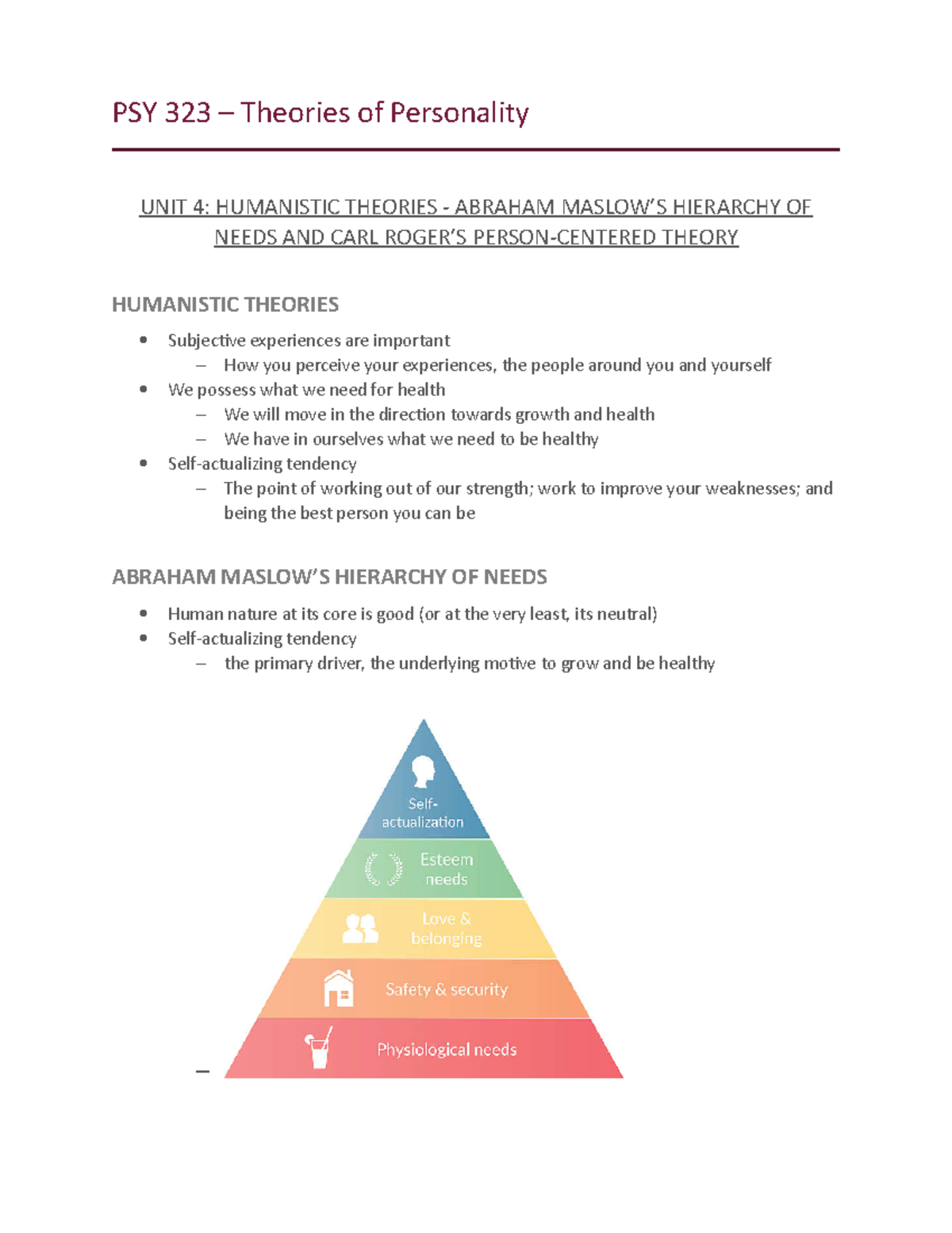 Unit 4: Humanistic Theories - Abraham Maslow and Carl Rogers - PSY 323 ...