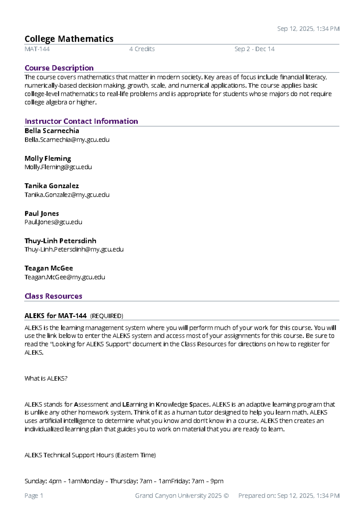 Syllabus for MAT-144: College Mathematics (Fall 2025) - Studocu