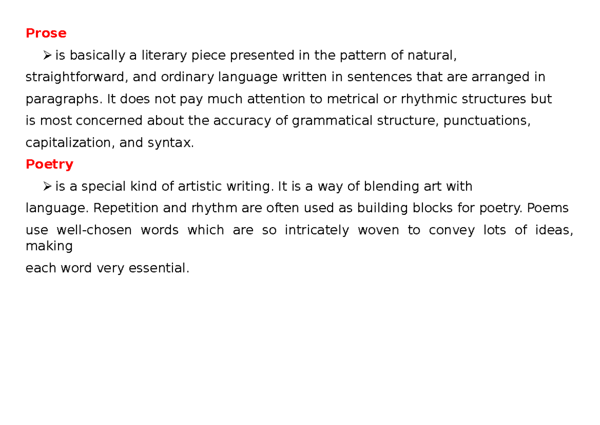 Prose - Prose is basically a literary piece presented in the pattern of ...