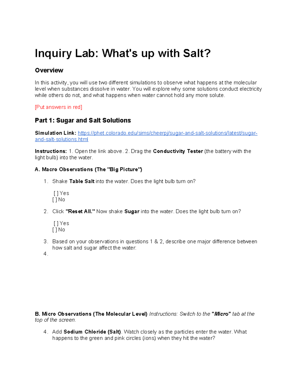 Inquiry Lab: What's Up with Salt? (Science 101) - Studocu