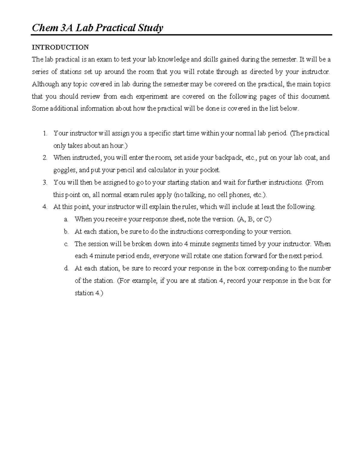 Chem 3A Lab Practical Study Guide: Key Experiments & Equipment - Studocu