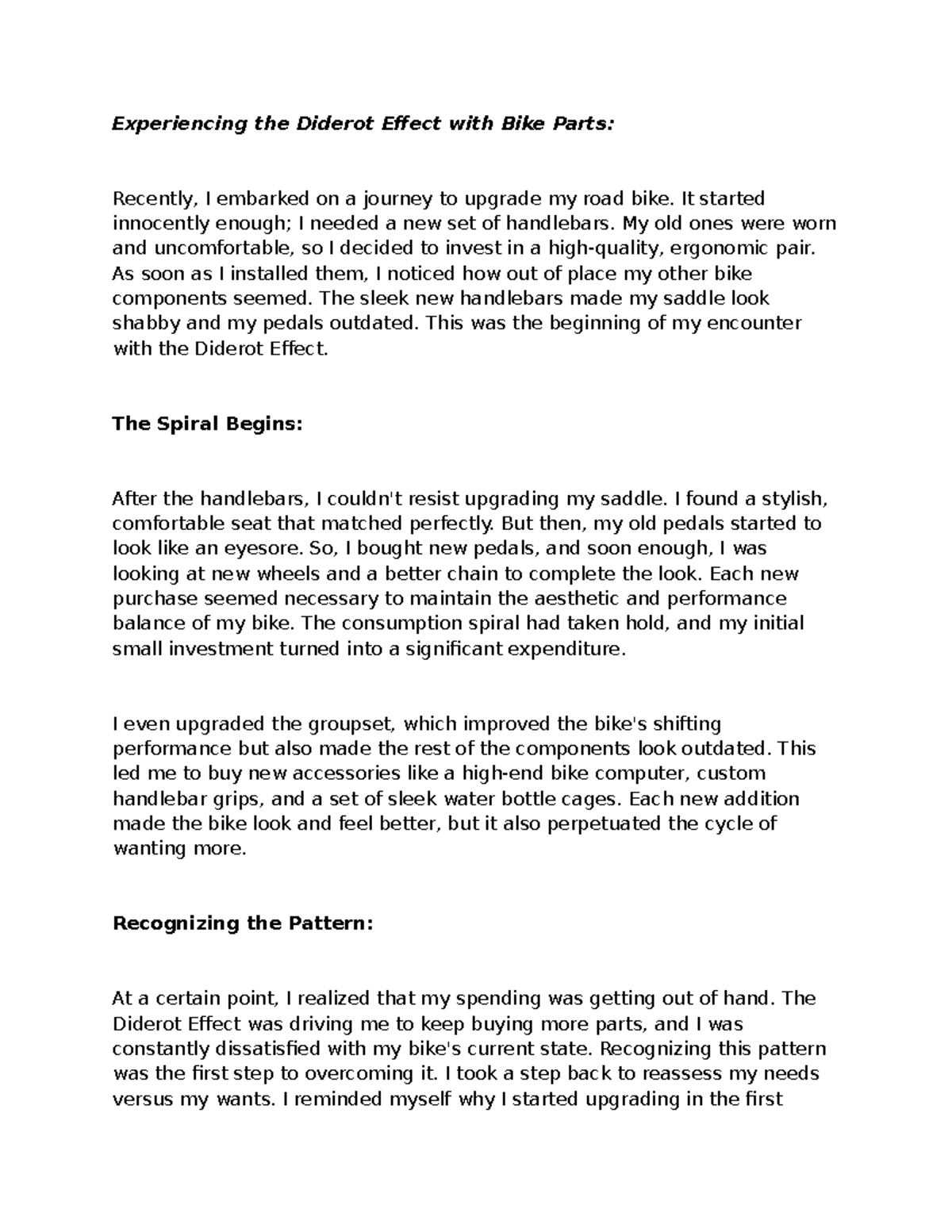 UTS2 - Understanding the Diderot Effect in Bike Upgrades - Studocu