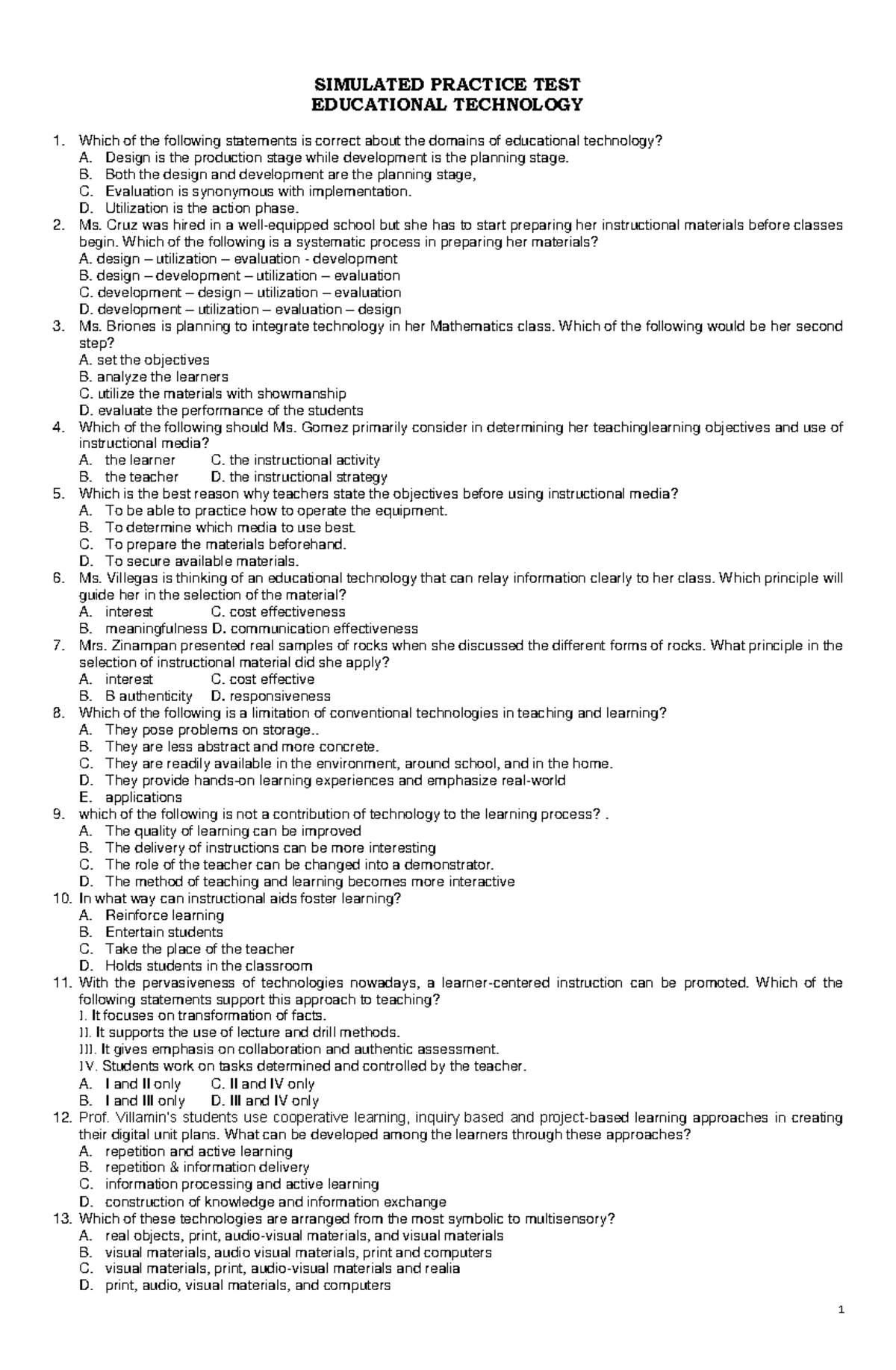 Simulated Practice Test: Educational Technology 1 - Studocu