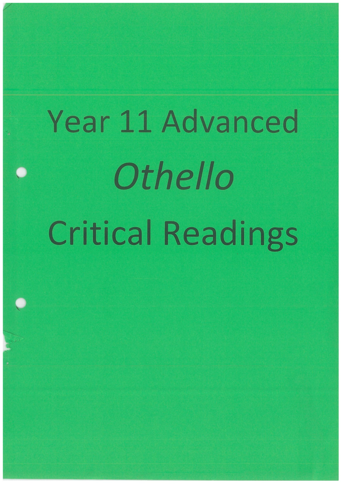 Year 11 Advanced English: Critical Readings on Othello - Studocu