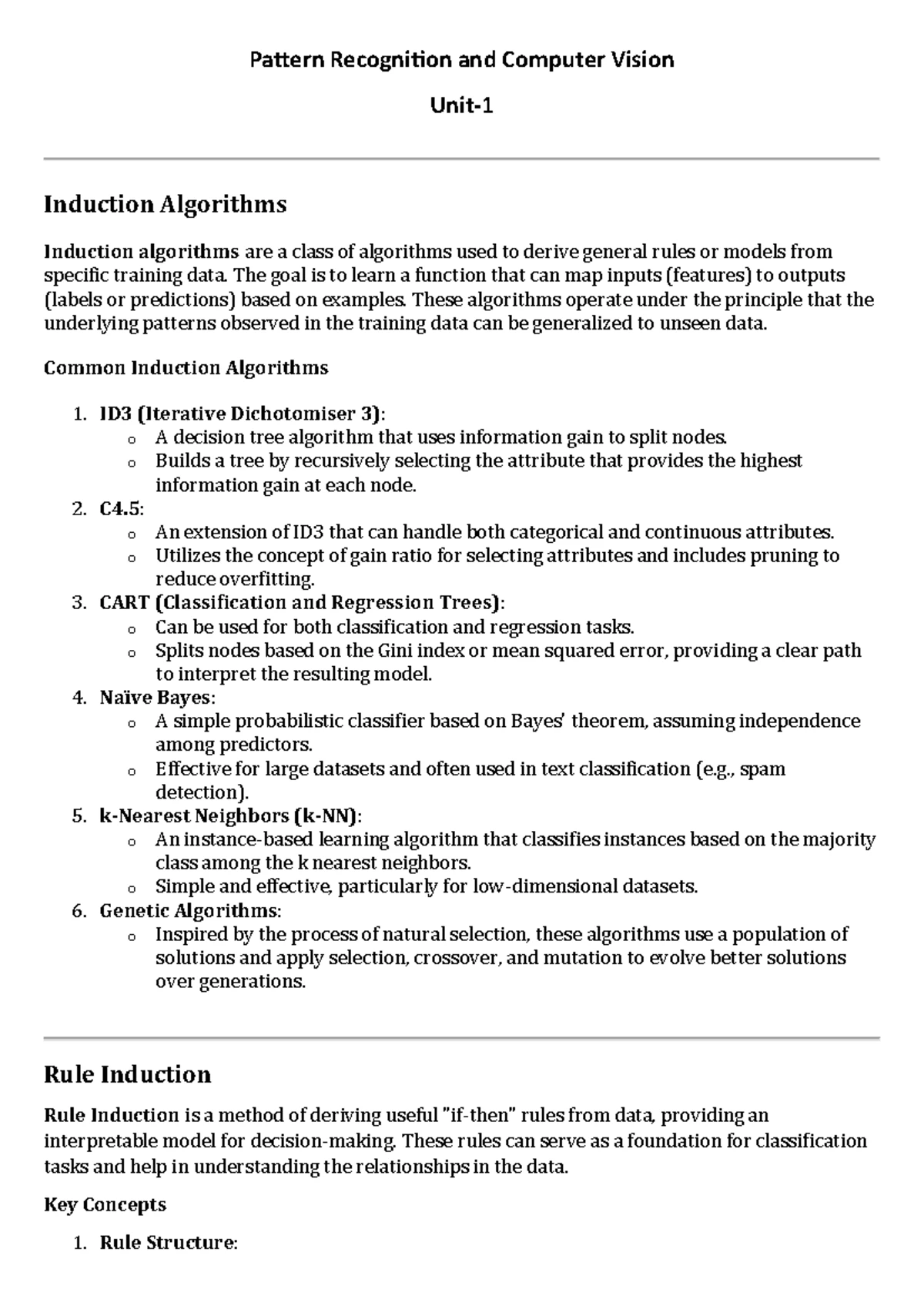 Pattern Recognition: Induction Algorithms & Bayesian Methods - Studocu