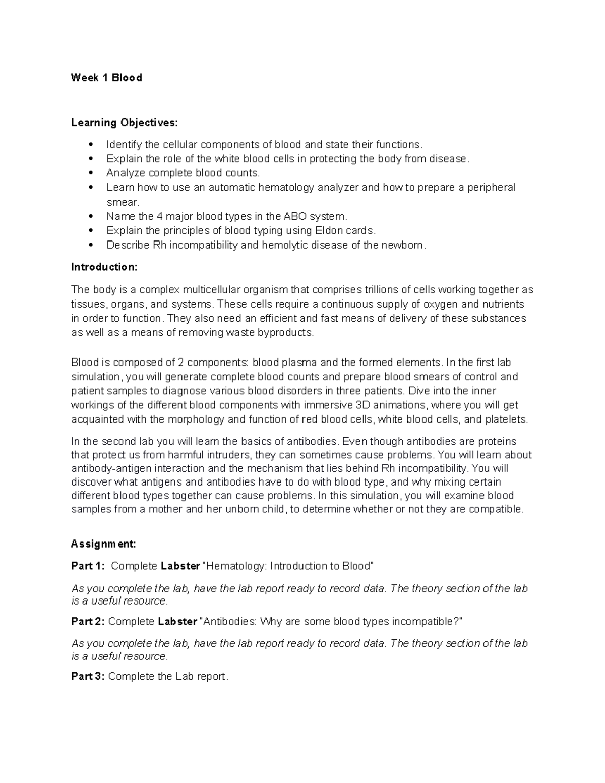 Final LABS BIOS255 Week 1 Blood Lab Report and Analysis - Studocu