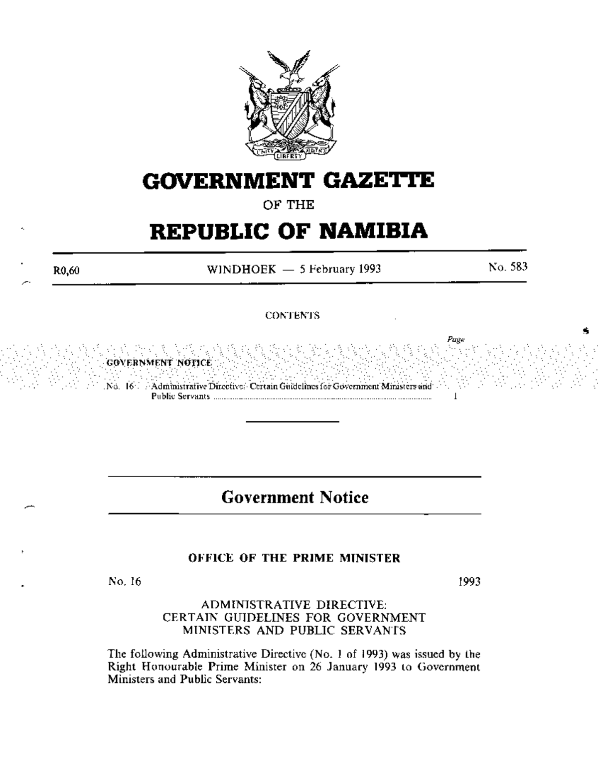 Administrative Directive No. 1 of 1993: Guidelines for Ministers - Studocu