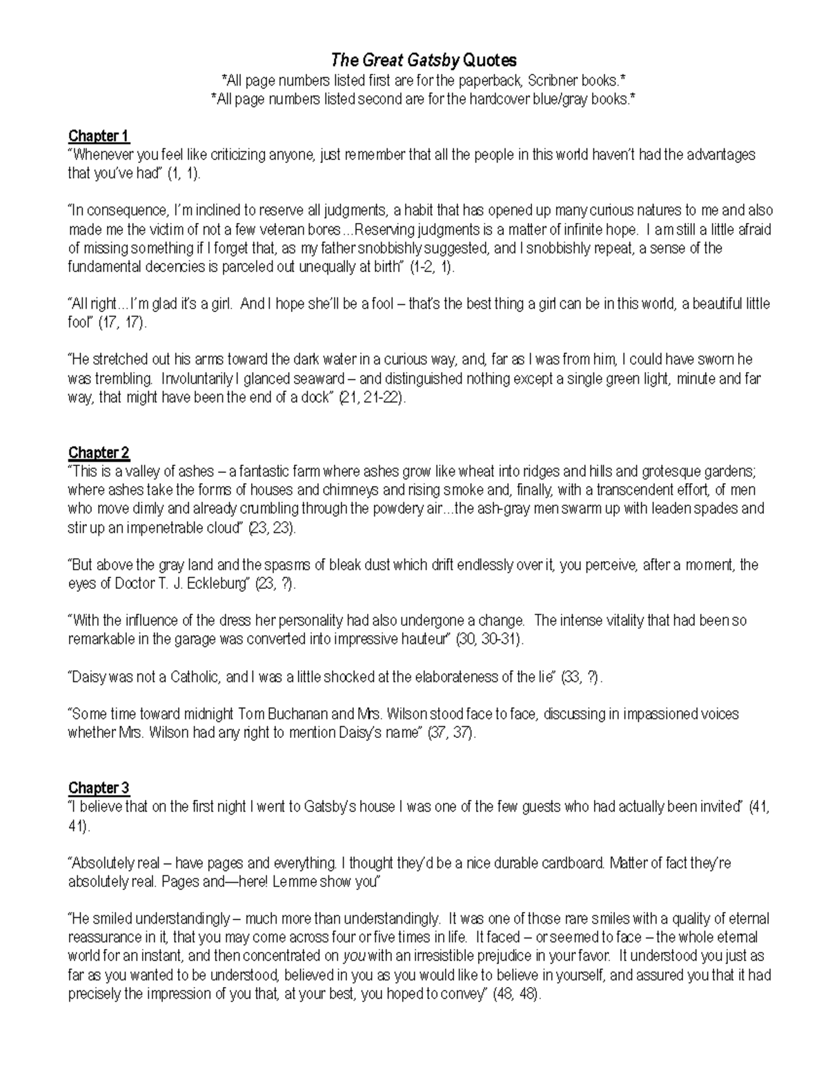 Gatsby Quotes with Page Numbers: Analysis of Themes and Insights - Studocu