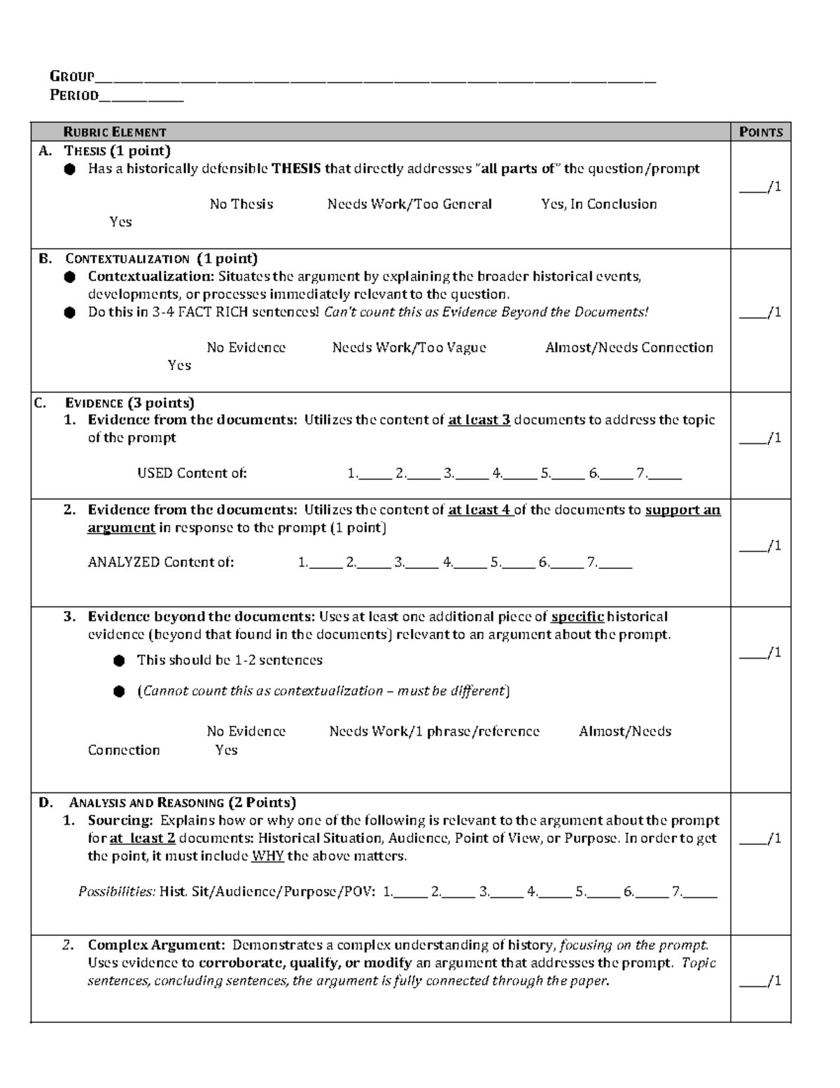 DBQ Rubric 2025 - qq11111111111 - - Studocu