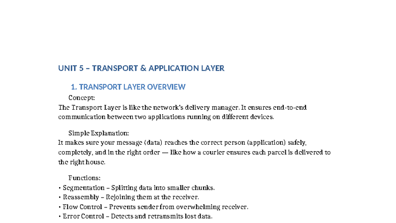 Unit 5: Transport Application Layer Study Notes - Studocu