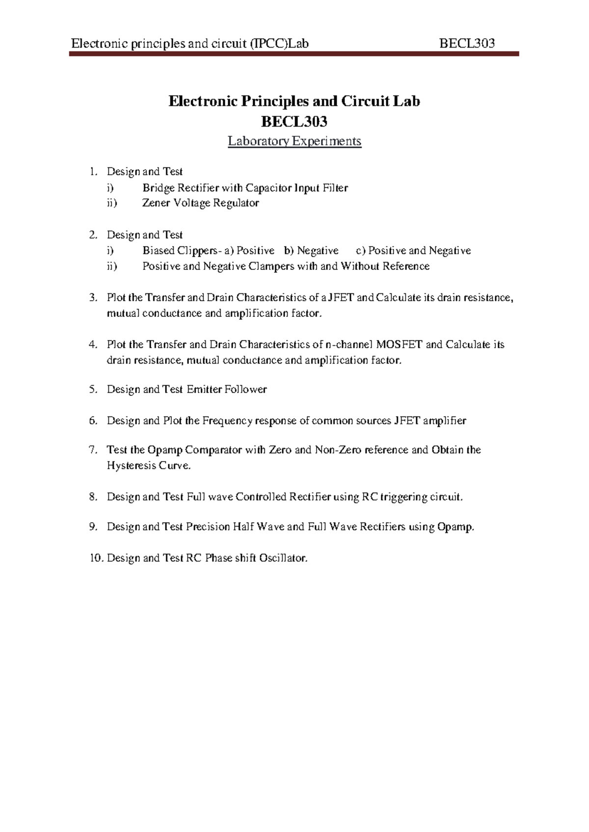 EPC lab manual for students IPCC NEW - Electronic Principles and Circuit Lab BECL Laboratory ...