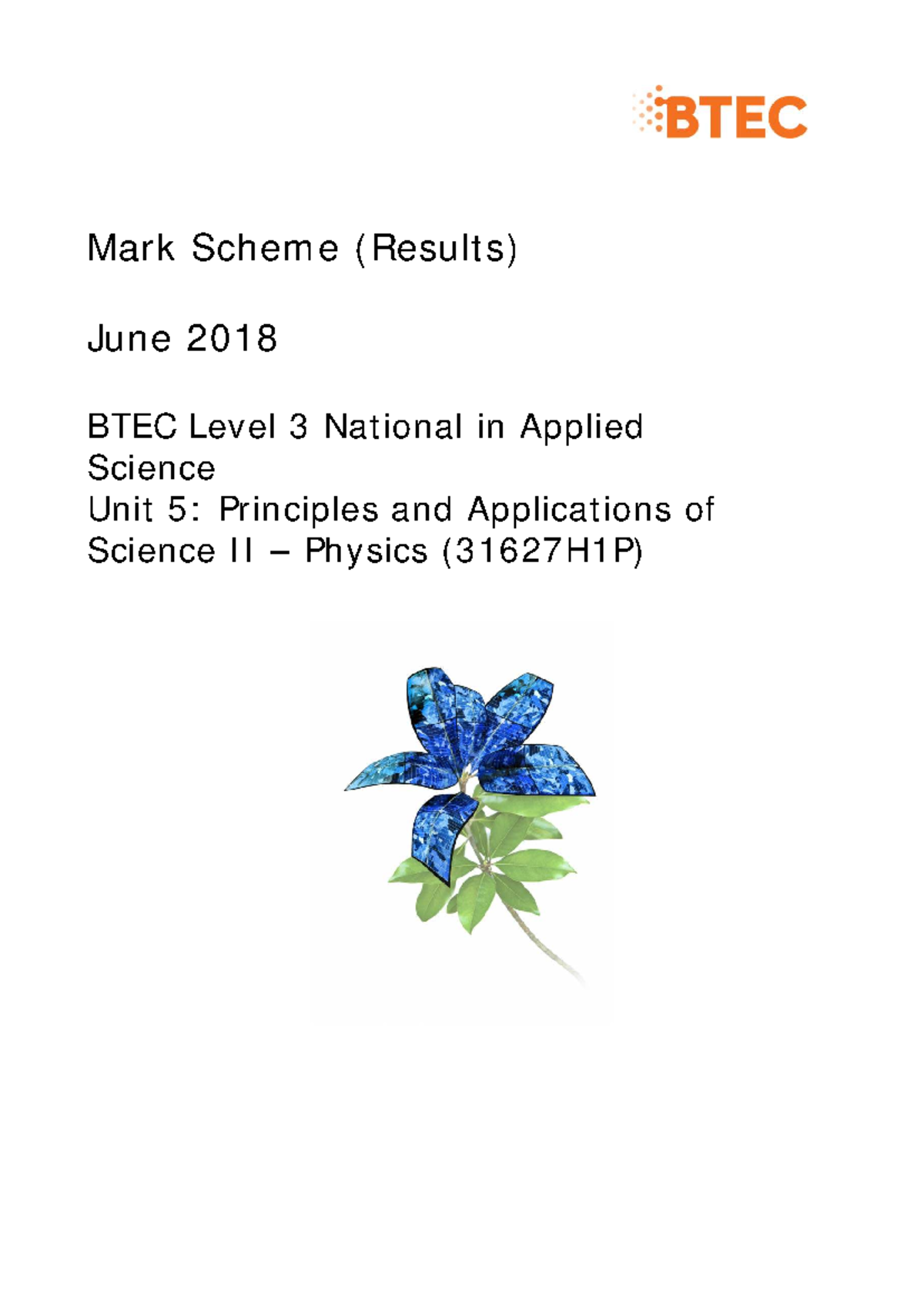 2018 BTEC Level 3 Applied Science Unit 5 Physics Mark Scheme - Studocu