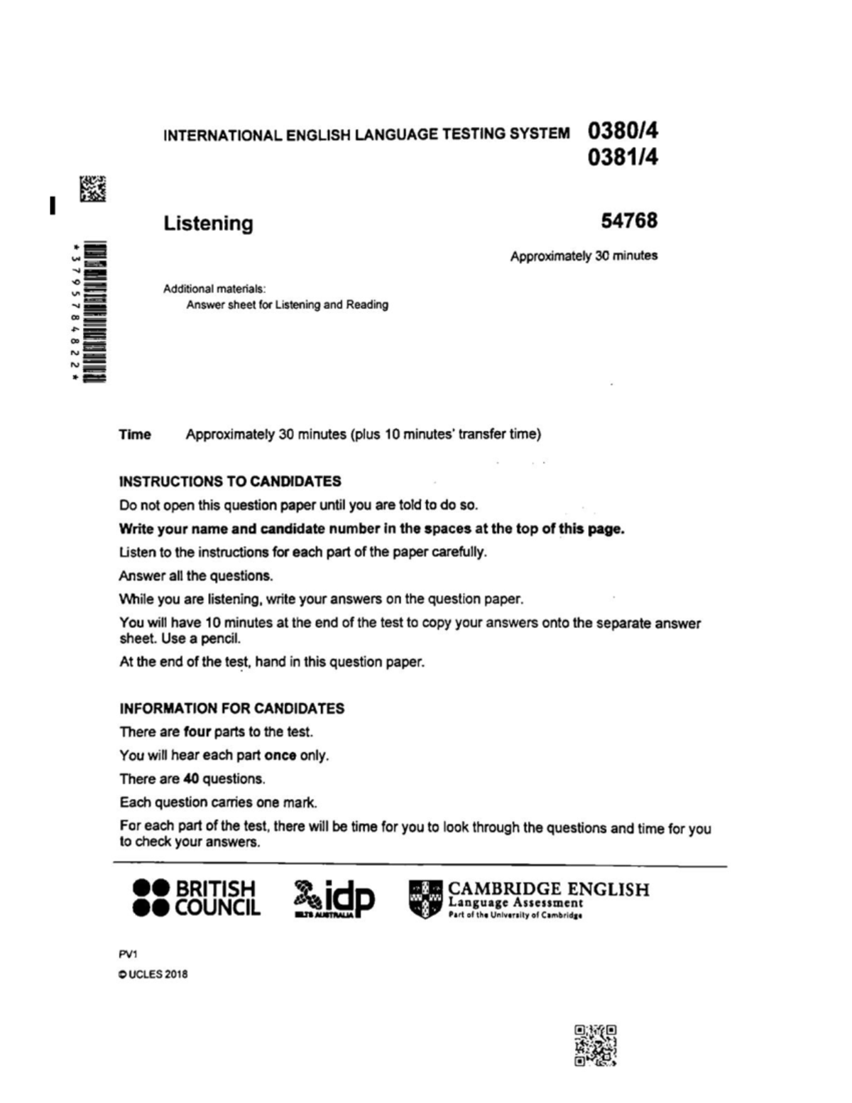 Authentic Listening Test for IELTS 54768 - Studocu