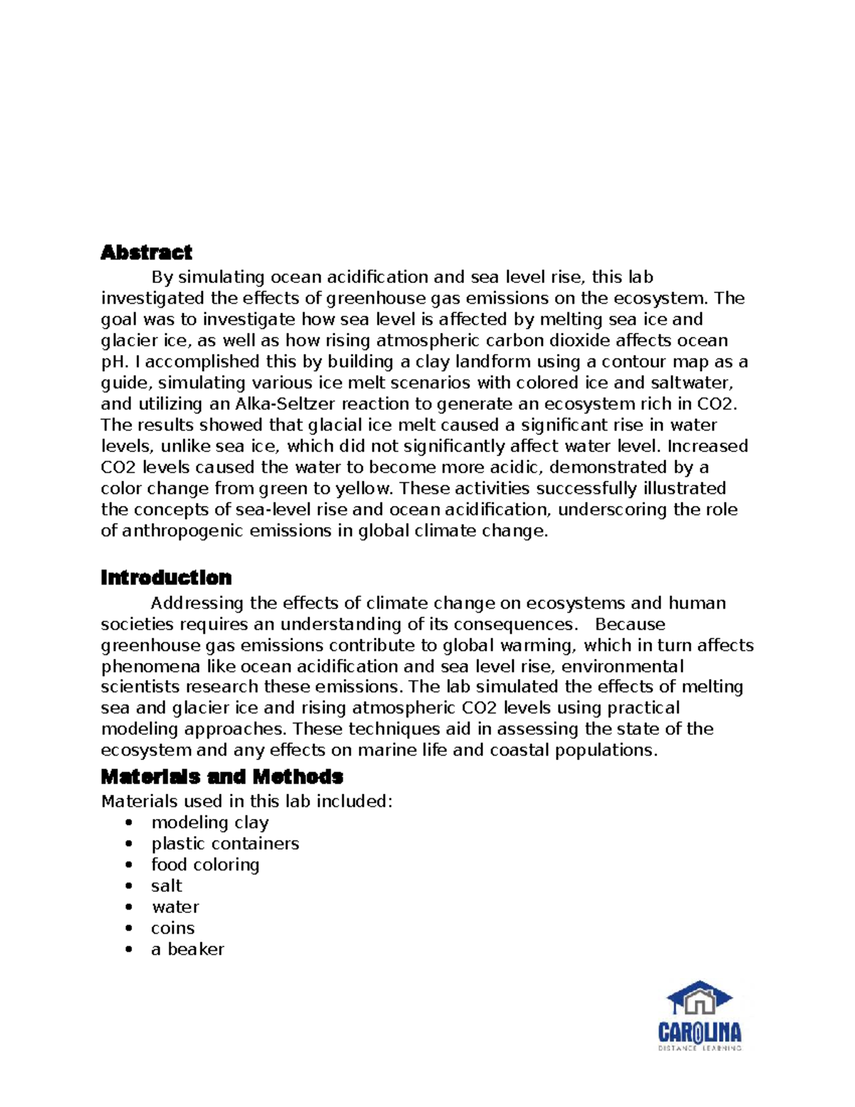 ENV 220 Lab Report: Effects of Greenhouse Gases on Ocean Acidification ...