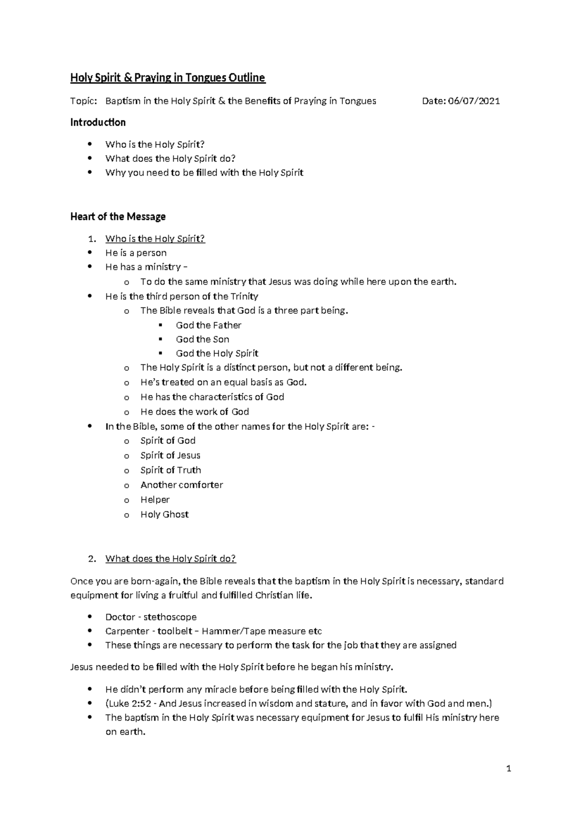 KK Holy Spirit: Benefits of Praying in Tongues Outline - Studocu