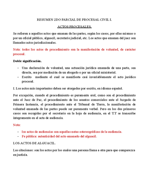 Los actos procesales - Resumen - Los Actos Procesales: El acto procesal ...