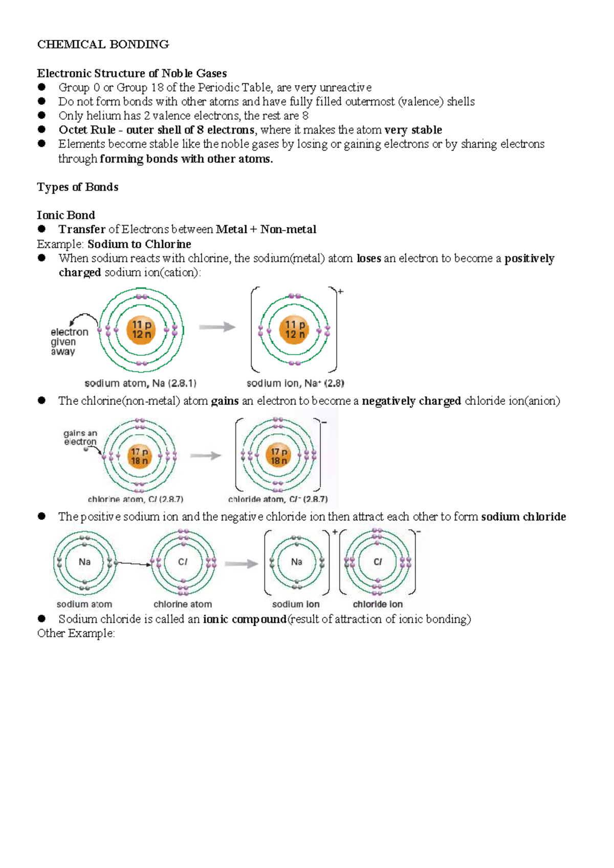 CHEM 101: Chemical Bonding and Structure of Noble Gases - Studocu