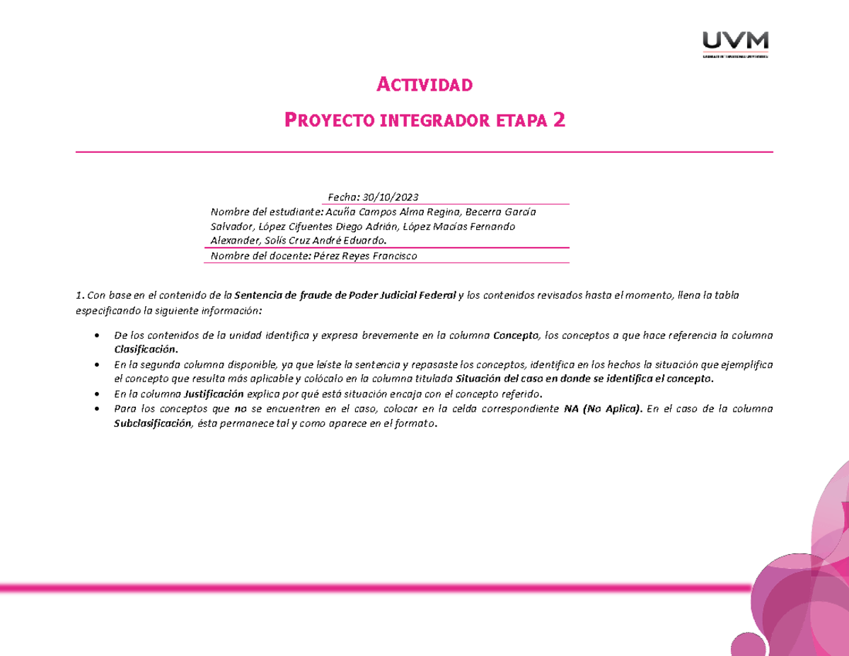 A3 Eq1 - blacboard - ACTIVIDAD PROYECTO INTEGRADOR ETAPA 2 Fecha: 30/10/ Nombre del estudiante ...