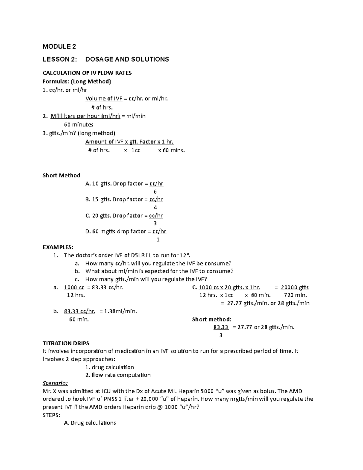 NUR 202: Nursing IV Fluid & Titration Drip Calculations Guide - Studocu