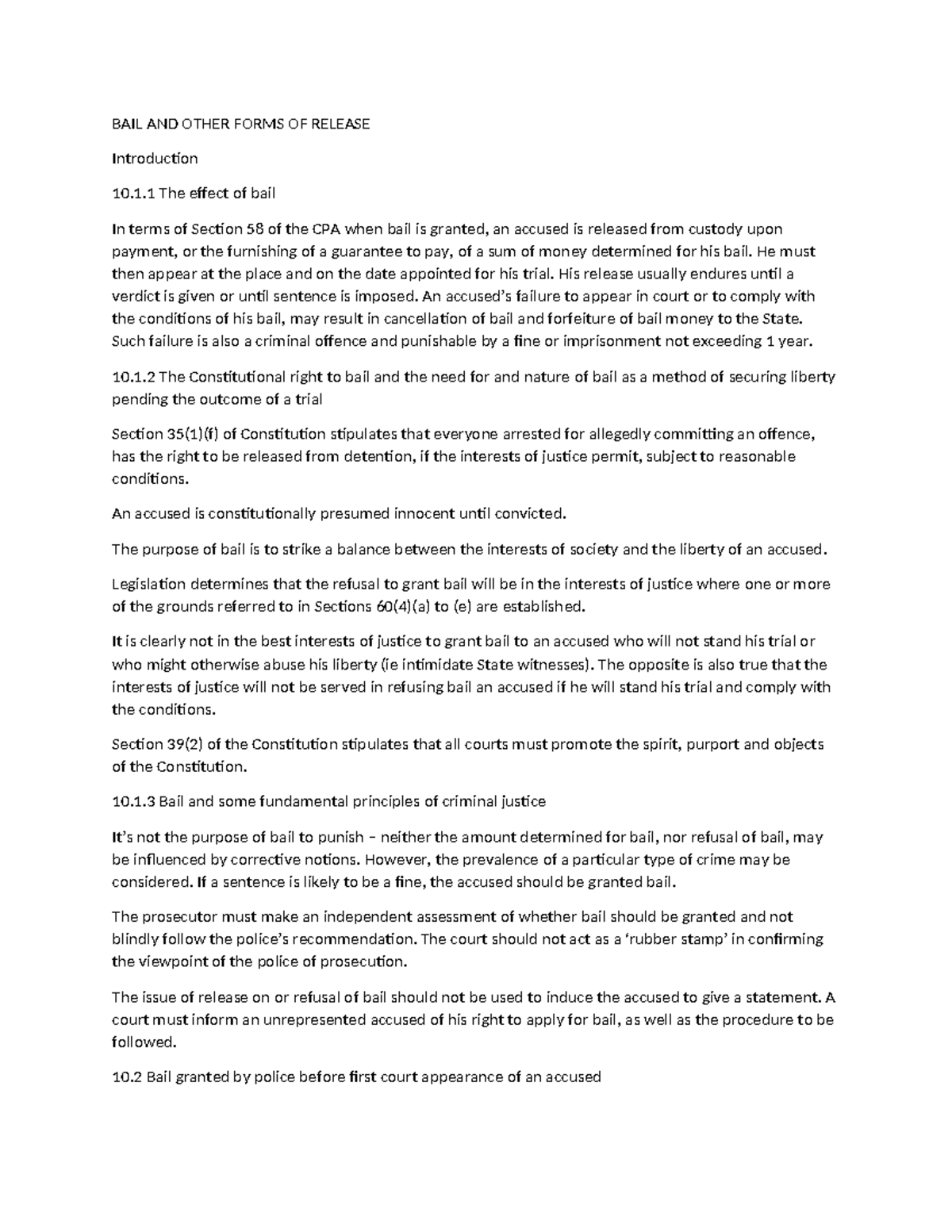 CPA 2 - Summary of Bail and Release Procedures - Studocu