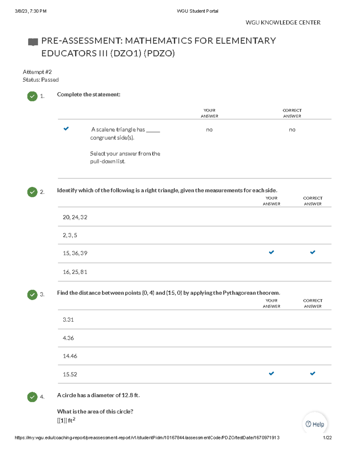 Math 3 Pre-Assessment for Elementary Educators III (DZO1) - Studocu