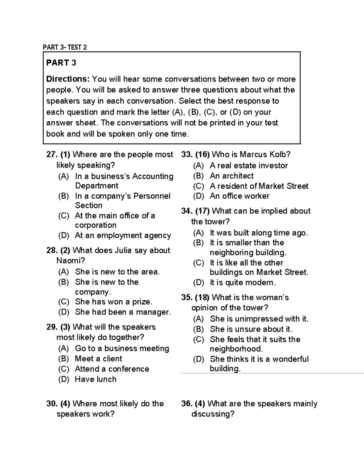 Test 2 - Listening Comprehension Questions and Answers - Studocu
