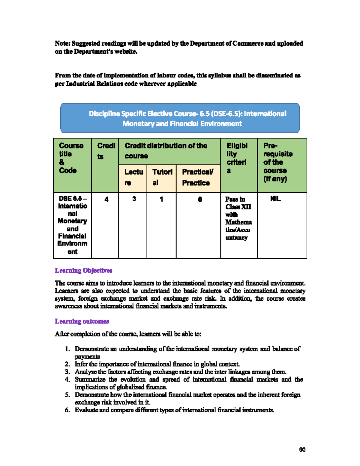 DSE 6.5 International Monetary & Financial Environment Syllabus - Studocu