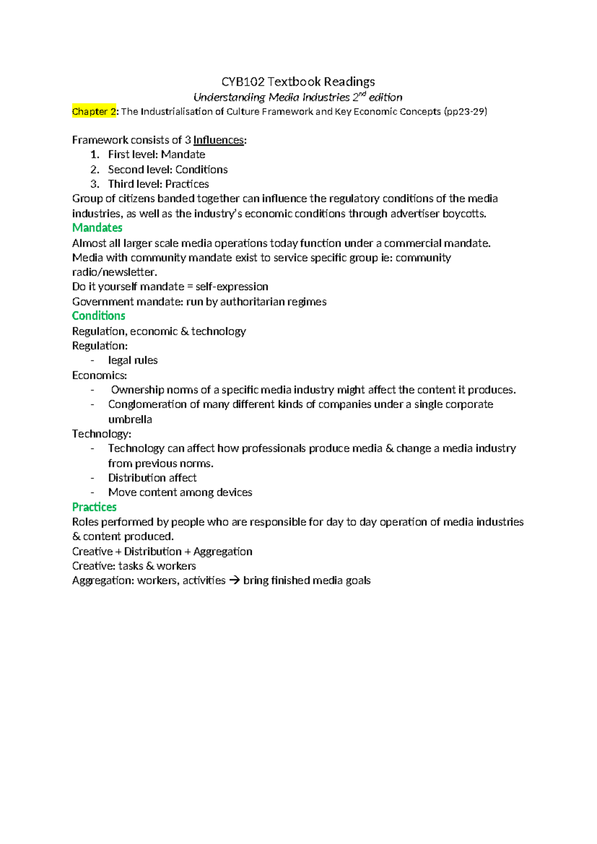 CYB102 Textbook Readings: Understanding Media Industries - Chapter ...