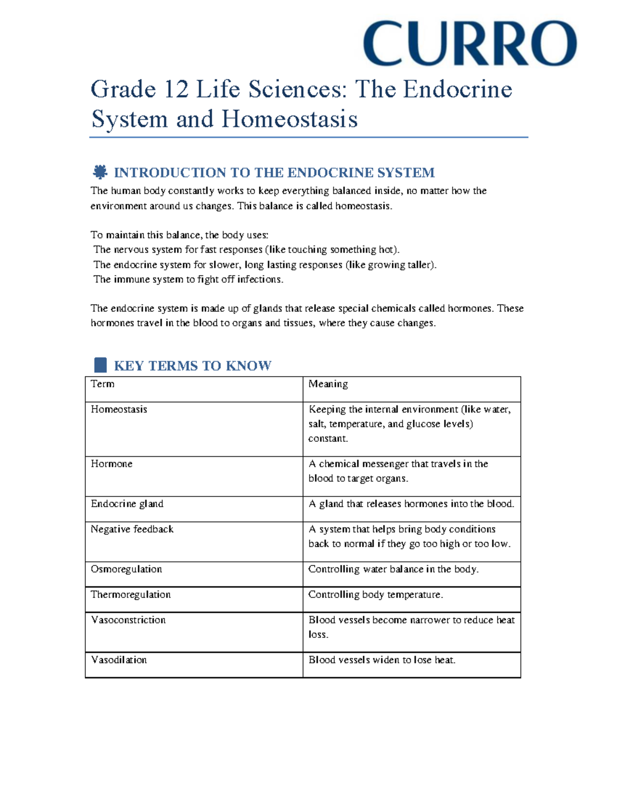 Grade 12 Life Sciences: Endocrine System Notes and Homeostasis - Studocu