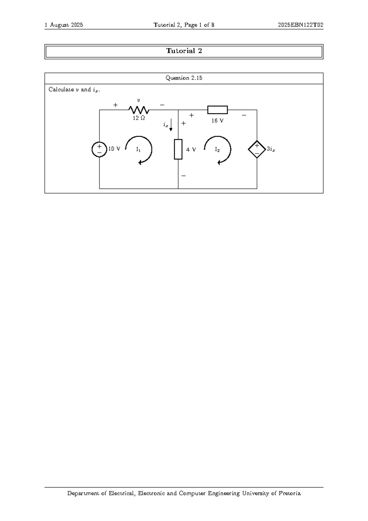 2025EBN122T02 Tutorial 2 - Electrical Engineering Questions - Studocu