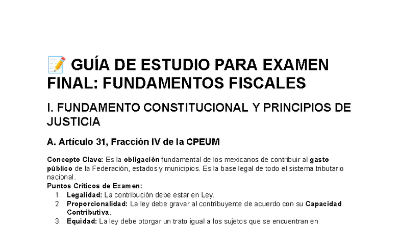 GUÍA DE ESTUDIO PARA EXAMEN FINAL: FUNDAMENTOS FISCALES I - Studocu