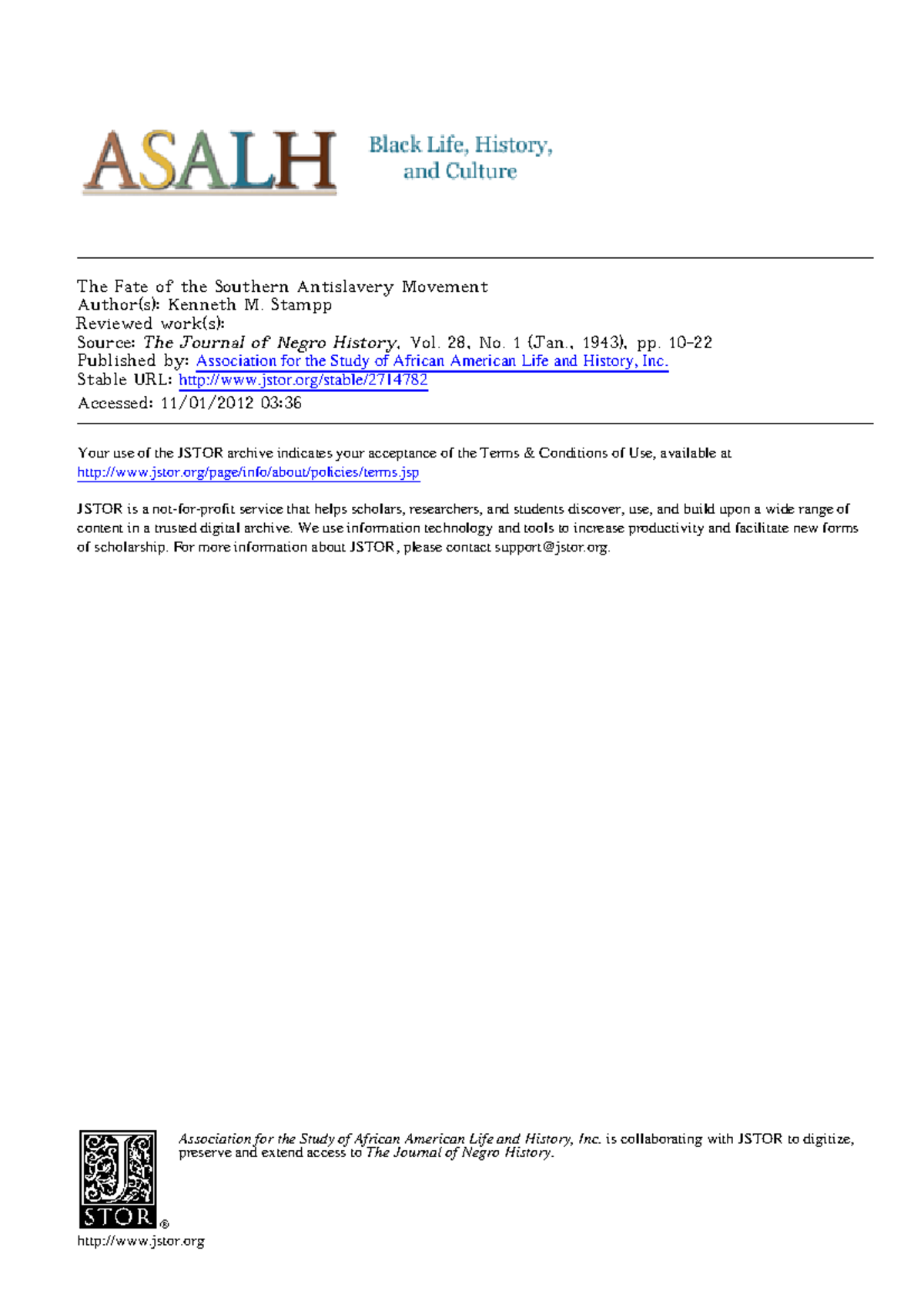 The Fate of the Southern Antislavery Movement: Study Notes - Studocu