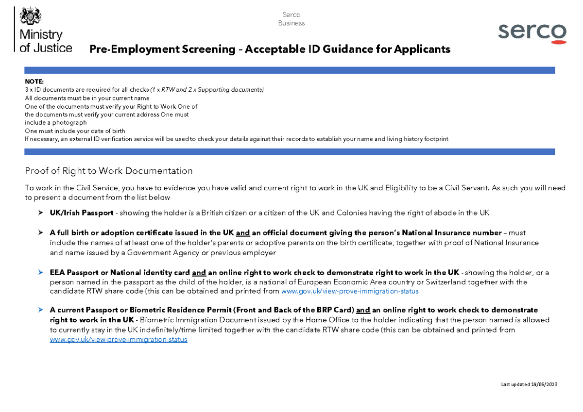 Custodial Acceptable ID Guidance for Pre-Employment Screening - Studocu