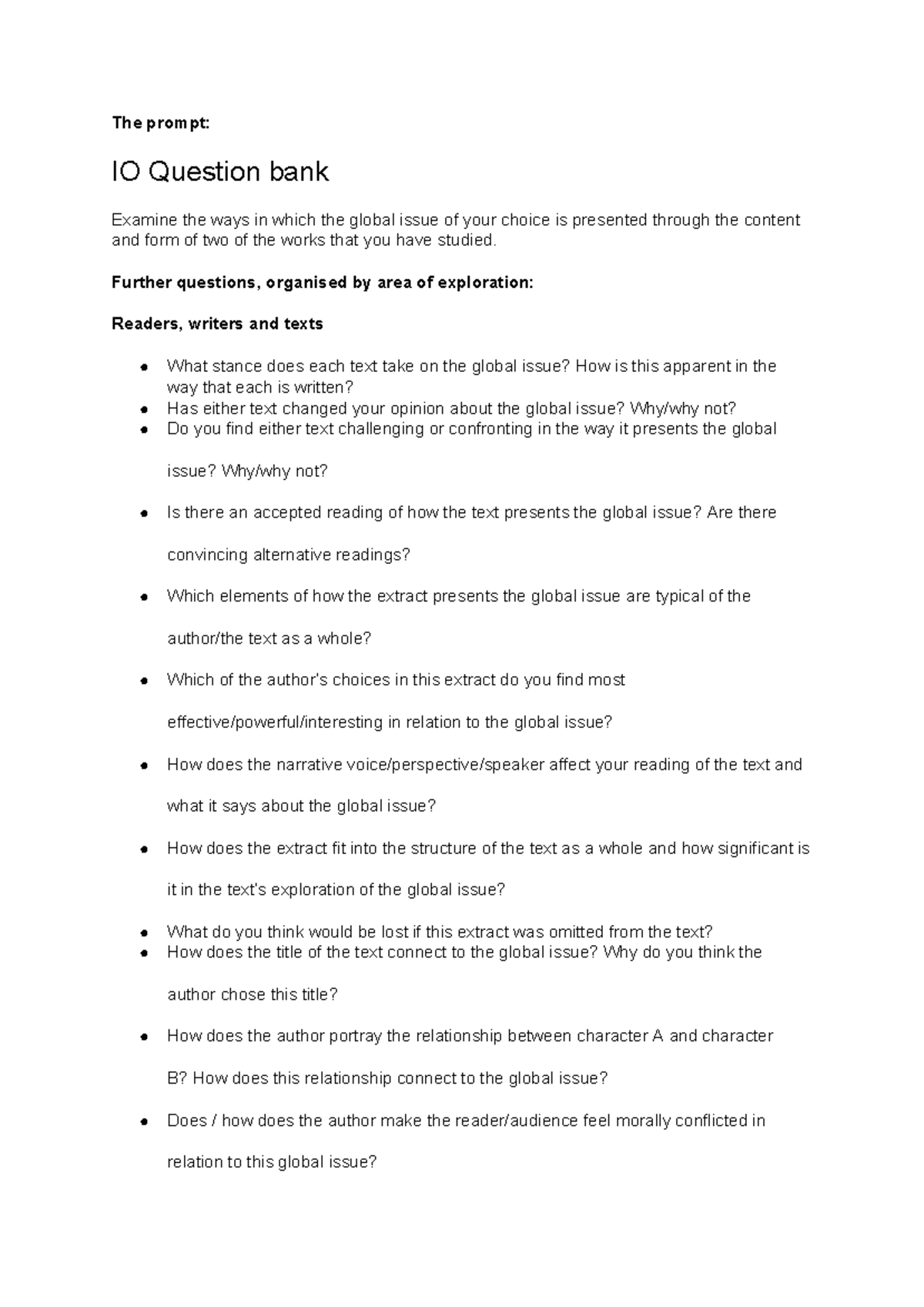 IO Question Bank: Analyzing Global Issues in Texts - Notes for ...