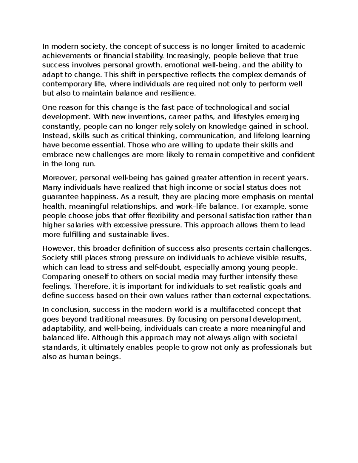 VSTEP Writing: Redefining Success in Modern Society - Studocu