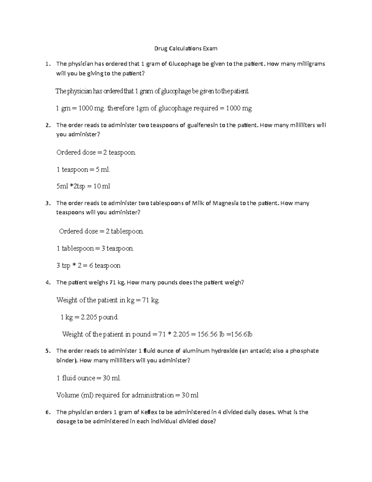 Drug Calculations Exam - Dosage & Administration Guide - Studocu