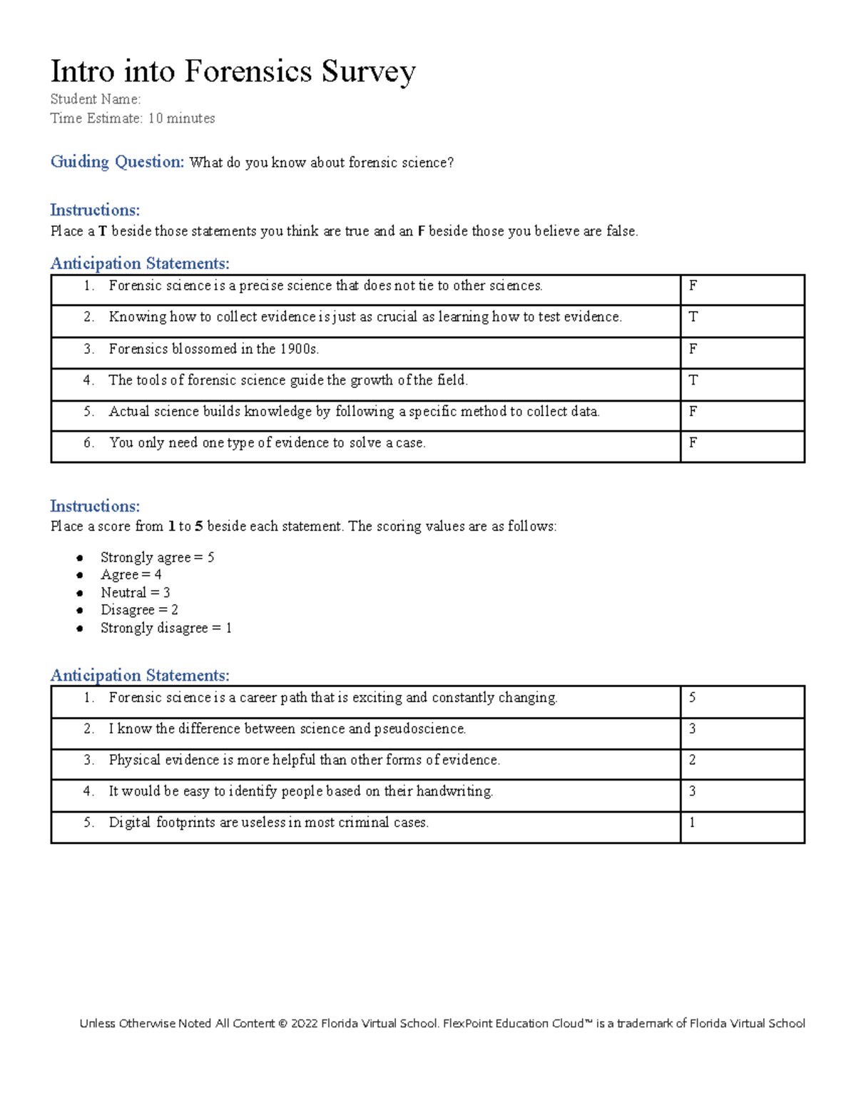 Forensic science survey - Intro into Forensics Survey Student Name ...