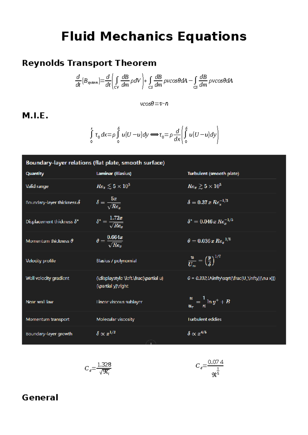 Fluid Mechanics Equations: Reynolds Transport Theorem Analysis - Studocu