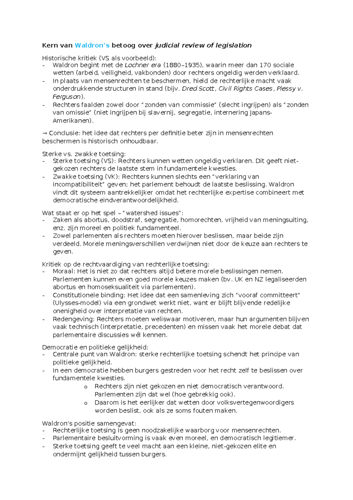 Kernpunten van Waldron over Rechterlijke Toetsing en Democratie ...