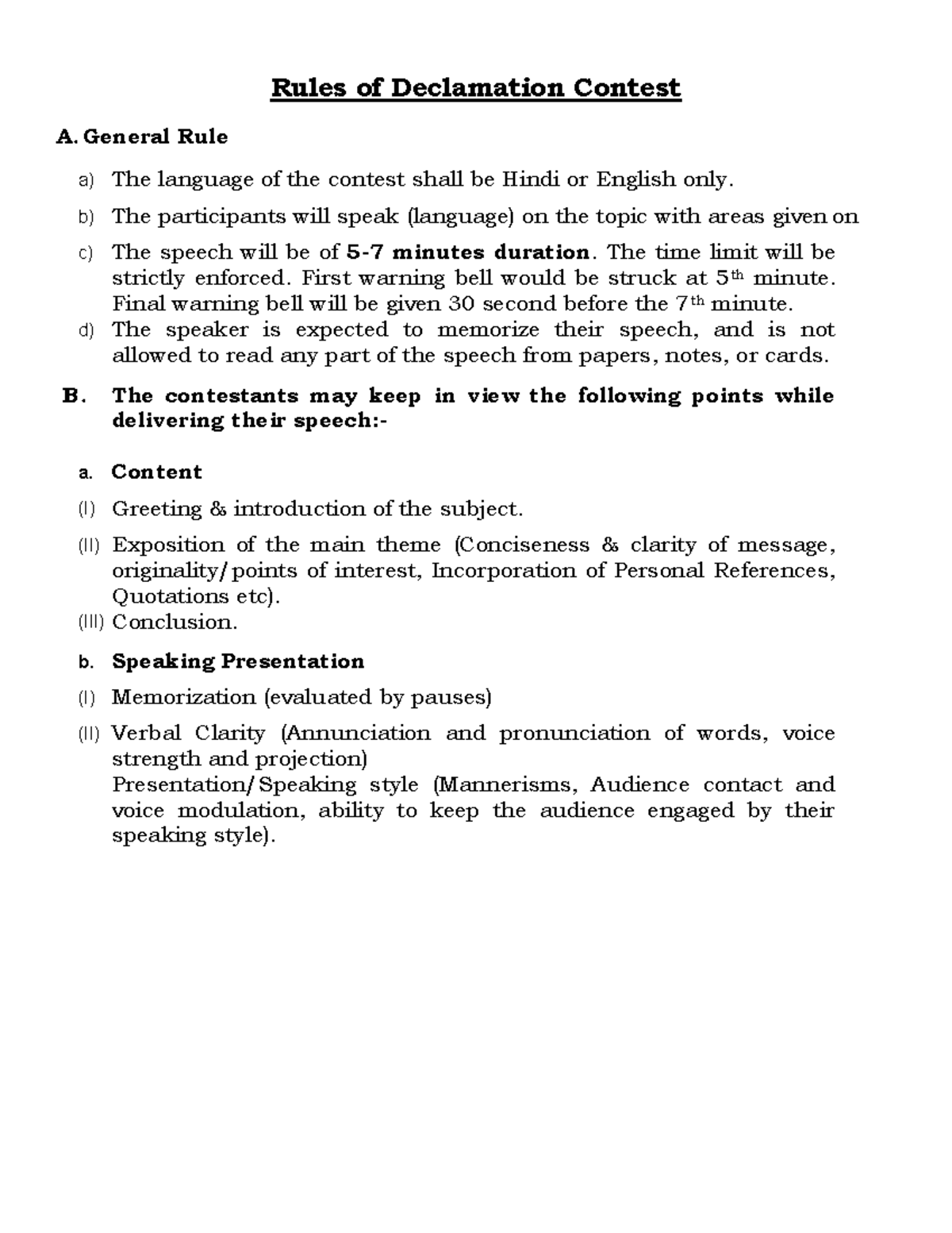 Declamation Contest Rules: Evaluation & Presentation Guidelines - Studocu