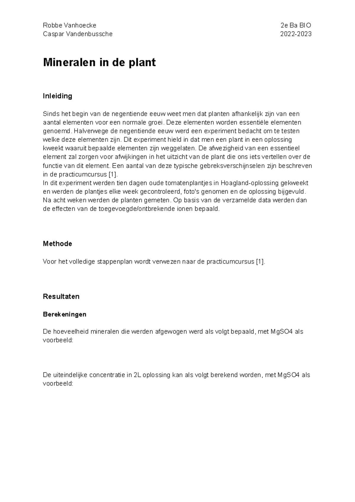 Verslag Practicum Mineraalproef: Effecten van Essentiële Elementen op ...
