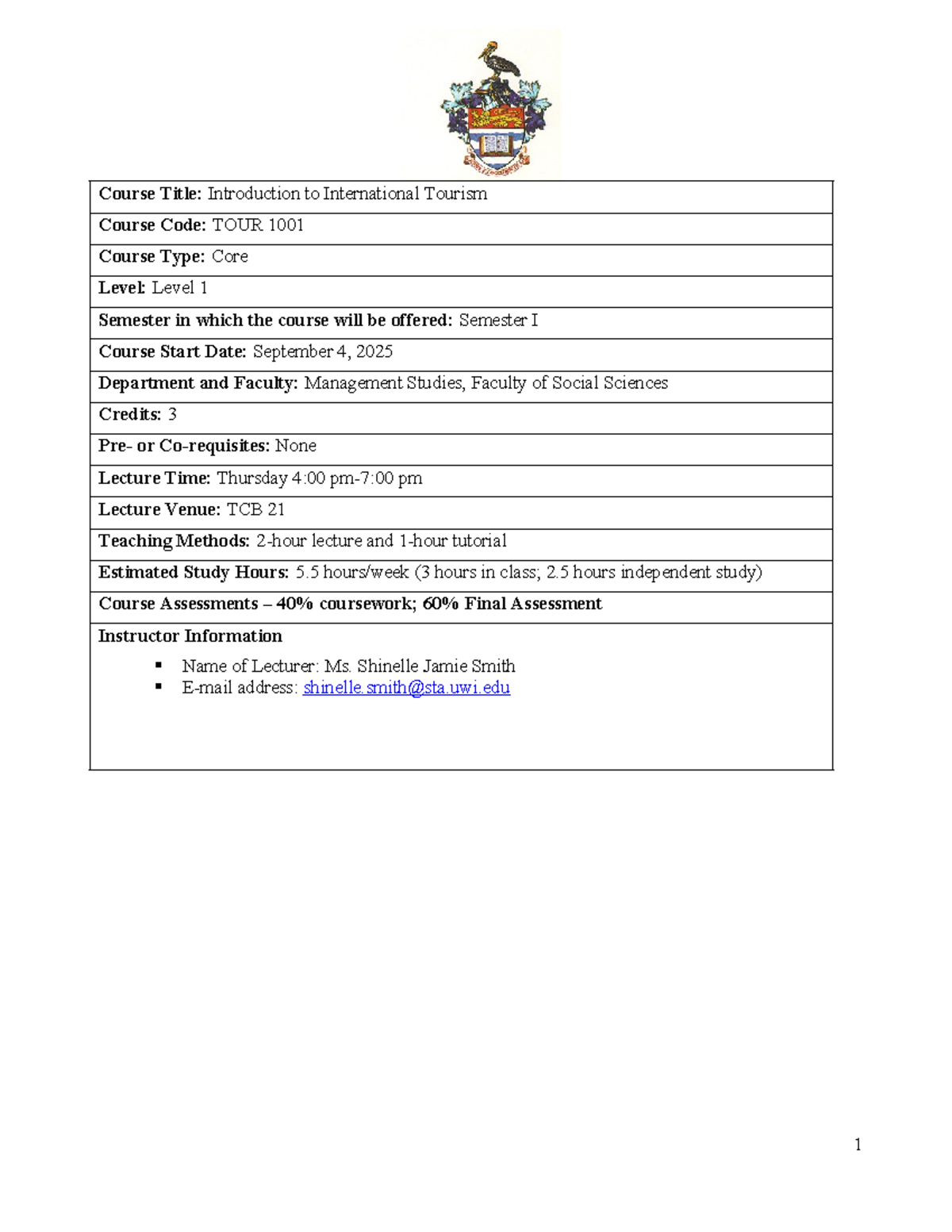 Introduction to International Tourism: TOUR 1001 Core Course Overview ...