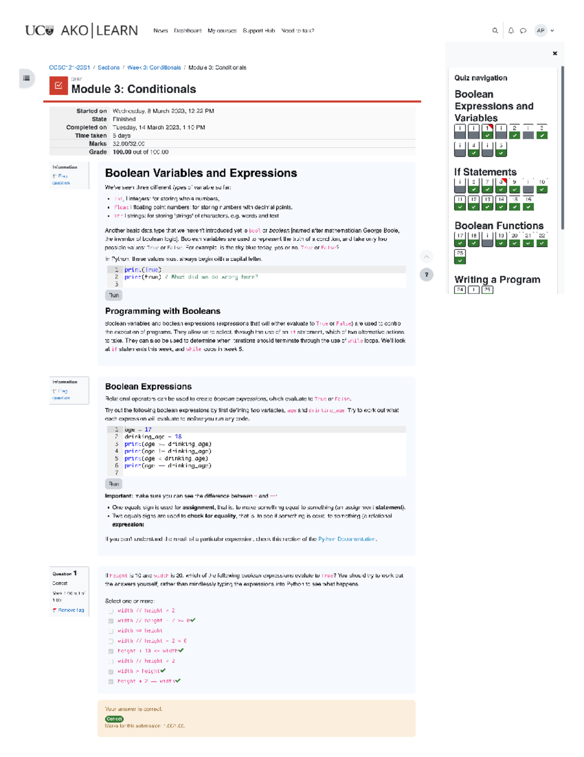 COSC121 - Module 3 (Conditionals) - Introduction to Computer Programming - Studocu