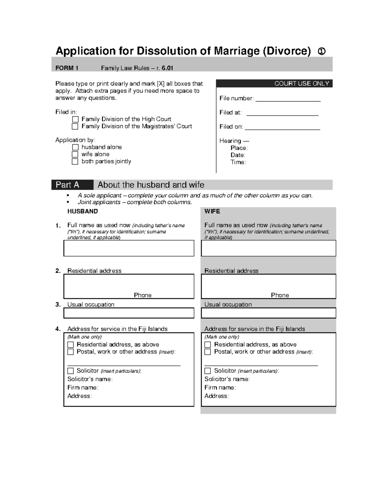 Dissolution of Marriage Application (Divorce) - Family Law Form 1 - Studocu