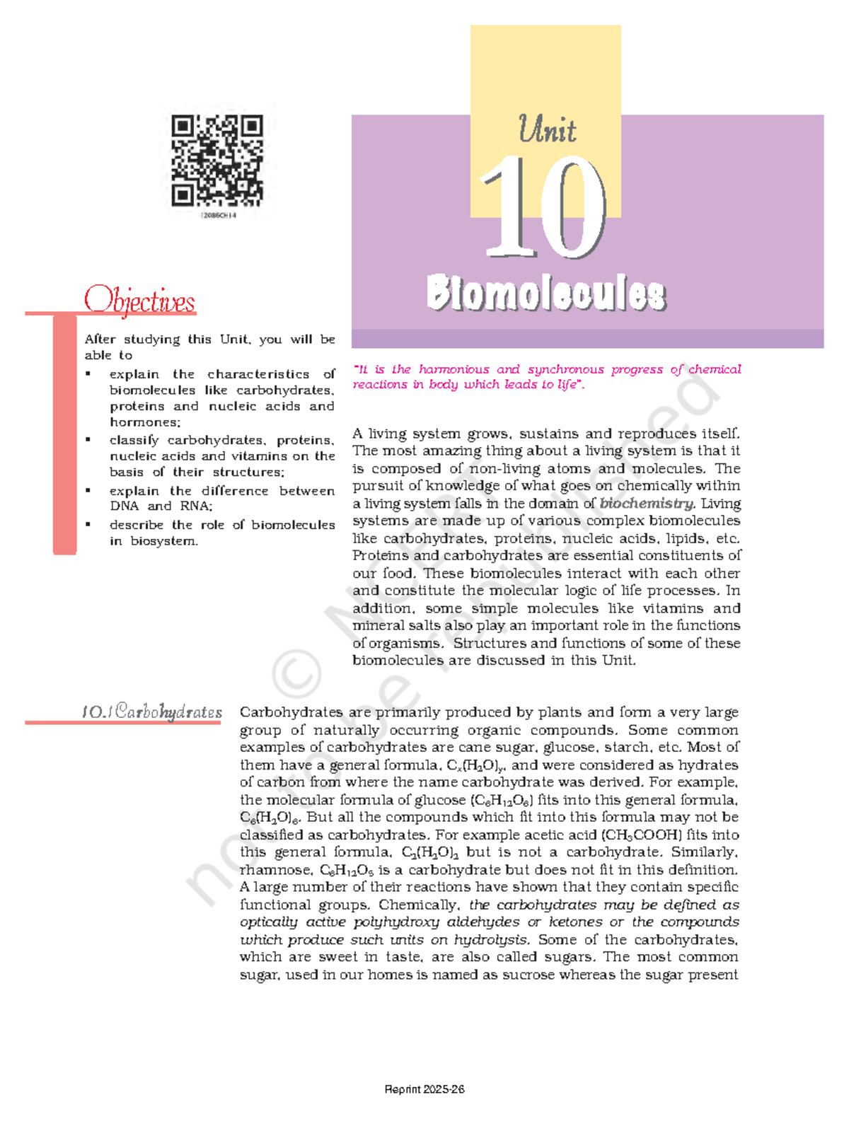 Unit 10: Biomolecules - Key Concepts and Classifications - Studocu