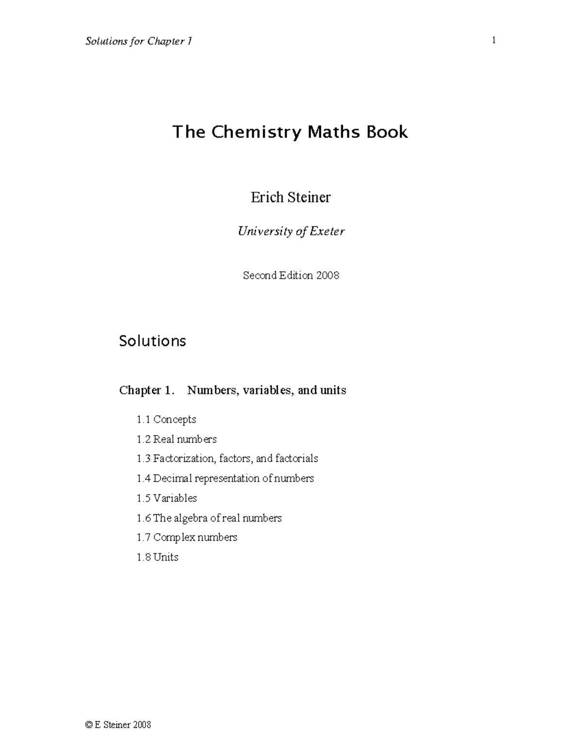 Solutions for Chapter 1: The Chemistry Maths Book (CHEM101) - Studocu